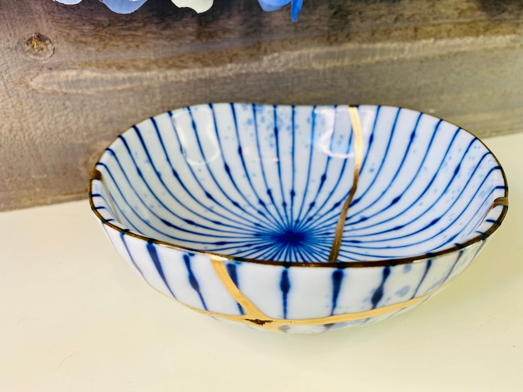 Kintsugi Blue Striped Irregular Bowl – Kintsugi Generations