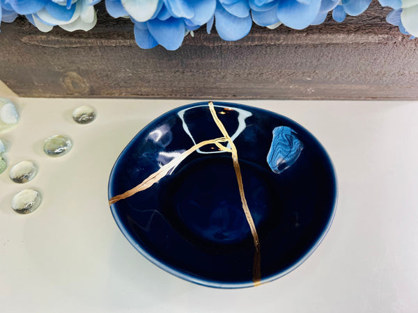 Kintsugi Bowl, Hue Navy Blue Bowl, Kintsugi Art, Fall Minimalist, Hand ...